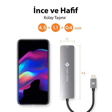 Novoo Type C To 2usb A 30 Pd 100w 4k Hdmi Tf Sd Kart Okuyucu