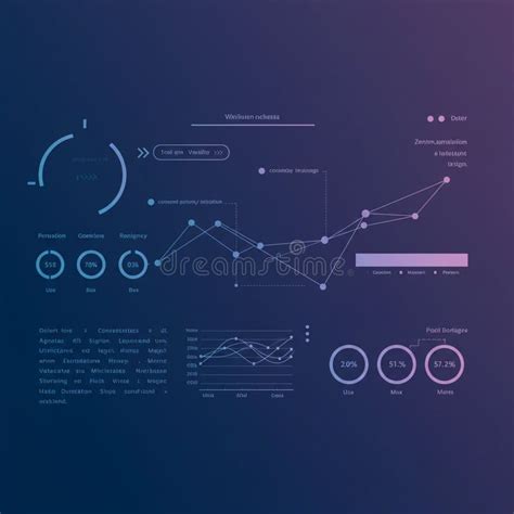 minimalist digital interface featuring a series of charts and graphs on a blue to purple stock