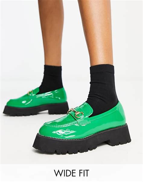 Raid Wide Fit Monster Loafer In Grüner Lackoptik Mit Dicker Sohle