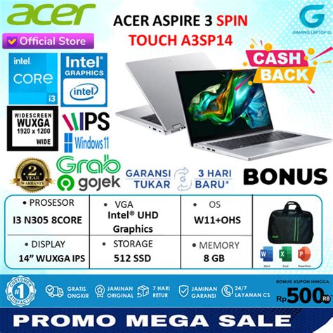 Promo Acer Aspire 3 Spin Touch A3sp14 I3 N305 8core 8gb 512ssd W11 Ohs Cicil 0 3x Jakarta