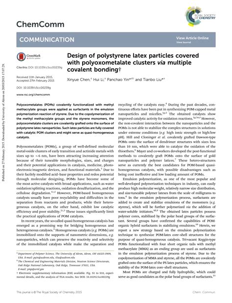 Pdf Design Of Polystyrene Latex Particles Covered With Polyoxometalate Clusters Via Multiple