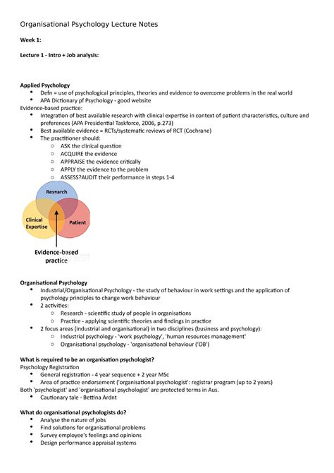 Psyc3020 Organisational Psychology Lecture Notes Organisational Psychology Lecture Notes Week