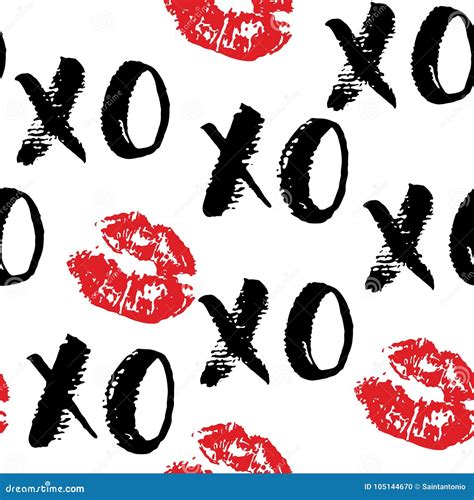 Xoxo Brush Lettering Signs Seamless Pattern Grunge Calligraphiv C Hugs