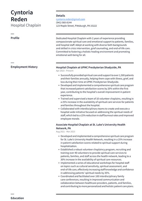 Hospital Chaplain Cover Letter Samples And Templates