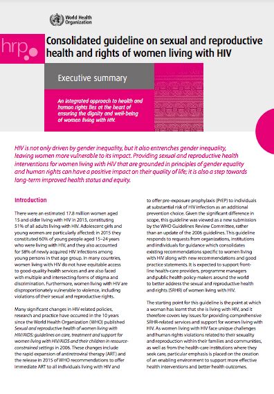 Executive Summary Consolidated Guideline On Sexual And Reproductive