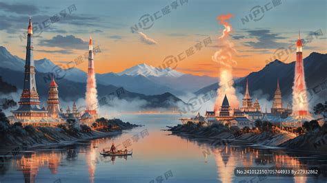 Ai创作图彝族火把节 万里江山 有特色建筑和邛海、泸沽湖、西昌卫星发射中心 文旅风格封面图、背景大面积留白 昵图网