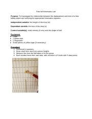 Unit Kinematics Free Fall Kinematics Lab Docx Free Fall Kinematics Lab Purpose To
