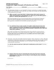 Practice AP Macroecon Pdf AP Macroeconomics Assignment Apply Concepts Of Production And