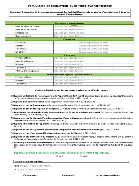formulaire de rupture contrat apprenti mai 2022 pdf