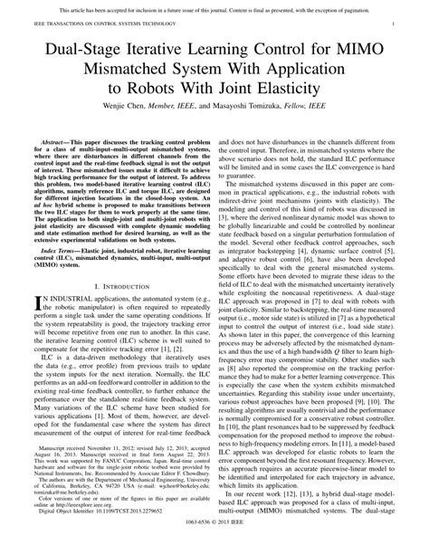 Pdf Dual Stage Iterative Learning Control For Mimo Mismatched System With Application To