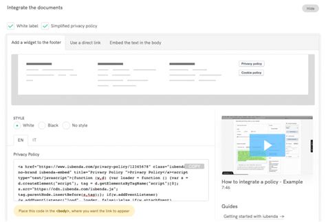 how to integrate iubenda s privacy policy on a website made in webflow