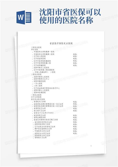 沈阳市省医保可以使用的医院名称Word模板下载 编号lgajgjav 熊猫办公
