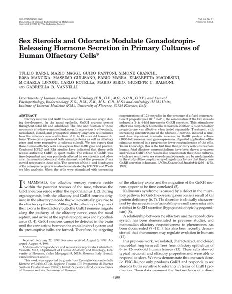 Pdf Sex Steroids And Odorants Modulate Gonadotropin Releasing Hormone Secretion In Primary