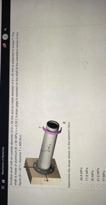 Answered A Hollow Shaft With An Outside Diameter Bartleby