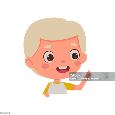 좋은 아이디어를 가진 귀여운 꼬마 소년 아이들 디자인을 위한 템플릿입니다 만화 남학생 캐릭터는 표정을 보여줍니다 벡터 그림 감정에 대한 스톡 벡터 아트 및 기타 이미지