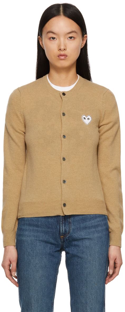 Comme Des GarÇons Play Tan Heart Patch Cardigan Comme Des Garcons Play