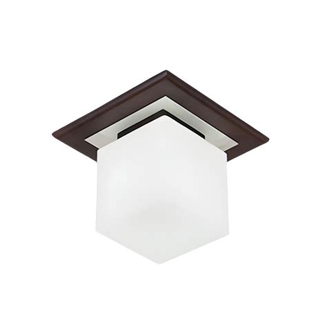 Modern Wood Flush Mount Square Shape Ceiling Light With Glass Shade For
