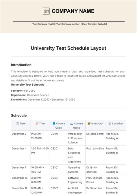 Free University Schedule Templates Editable And Printable
