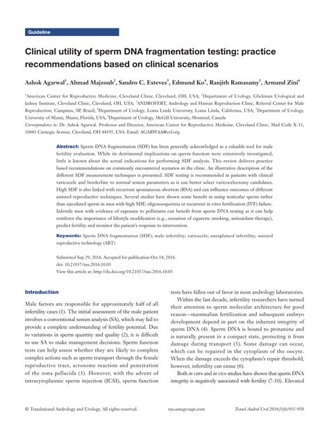 Pdf Clinical Utility Of Sperm Dna Fragmentation Testing Practice Recommendations Based On