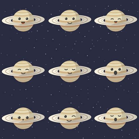 Premium Vector Cute Planet Saturn Cartoon Character Set Of Cute