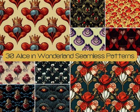 30 Alice In Wonderland Seamless Pattern Digital Scrapbook Paper