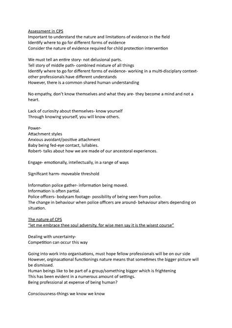 Assessment In Cps Social Work Lecture Notes Assessment In Cps