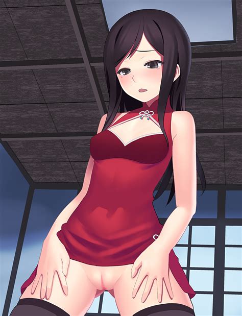 Rule 34 Black Hair Blush Breasts Censored Clothing Dress Hanasaku