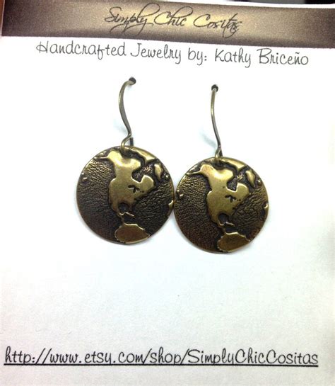Earth Day Earrings Globe Stamped Earrings Dangles Antique Etsy