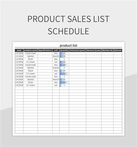 Product Sales List Excel Template And Google Sheets File For Free Download Slidesdocs