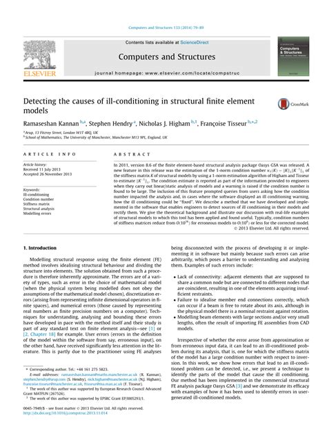 Pdf Detecting The Causes Of Ill Conditioning In Structural Finite