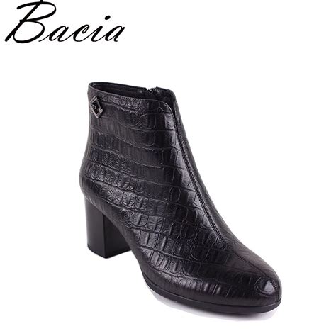 Bacia Women S Fashion Alligator Pattern Sheepskin Ankle Boots Round Toe