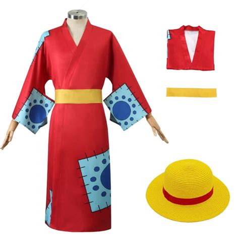 ₩87923에서 애니메이션 루피 코스프레 의상 의상 원숭이 D 루피 코스프레 기모노 와노 컨트리 루피 옷 모자 정장 할로윈