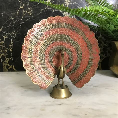 Mid Century Brass Peacock Ornament Medium Mustard Vintage