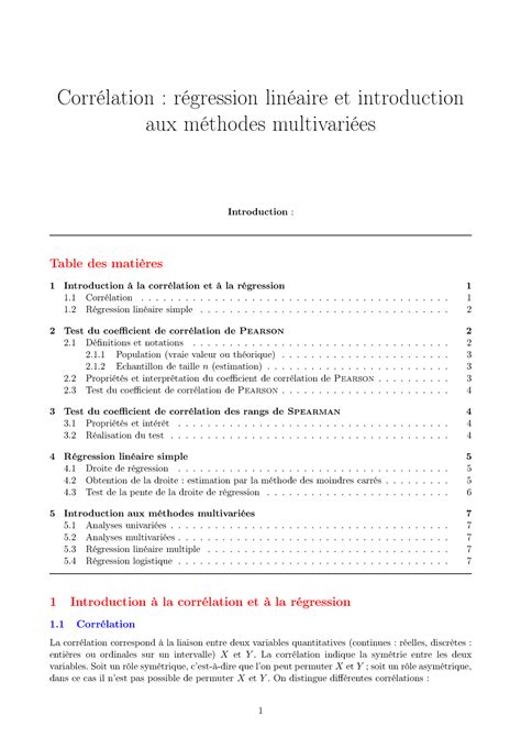 Corrélation Régression Linéaire Et Introduction Aux Méthodes
