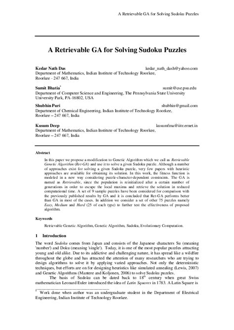 Pdf Sudoku Tech Report