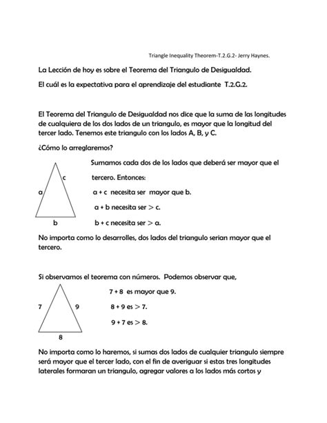 La Lección de hoy es sobre el Teorema del Triangulo