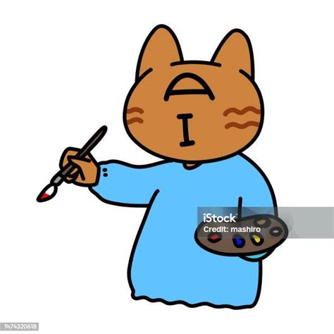 인간 대신 그림을 그리는 고양이 같은 인공지능 고양잇과에 대한 스톡 벡터 아트 및 기타 이미지 고양잇과 귀여운 그리기