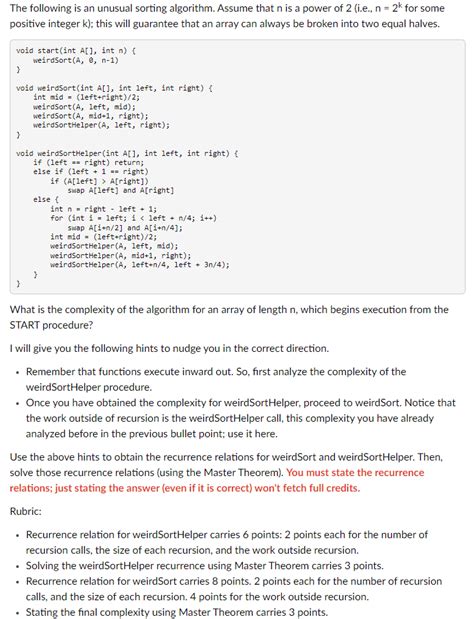 Solved The Following Is An Unusual Sorting Algorithm Assume Chegg