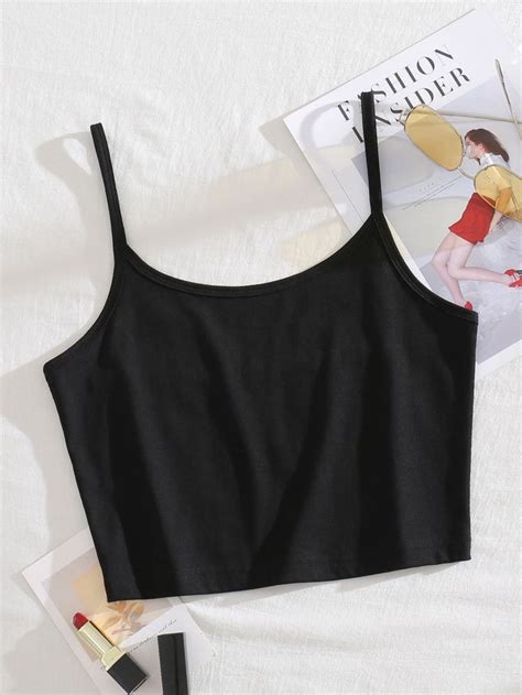 Solid Crop Cami Top Black Crop Top Tank Black Crop Cami Black Cami Top