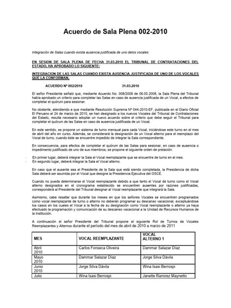 Acuerdo De Sala Plena 2010 02 Pdf