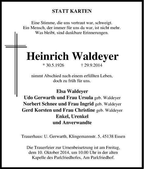 Traueranzeigen Von Heinrich Waldeyer Trauer In Nrwde