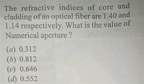 The Refractive Indices Of Core And Cladding Of An Optical Fiber Are 140