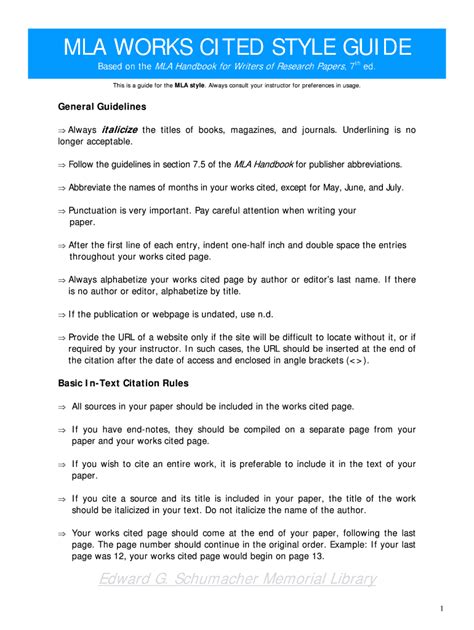 Fillable Online Mla Works Cited Style Guide Fax Email Print Pdffiller