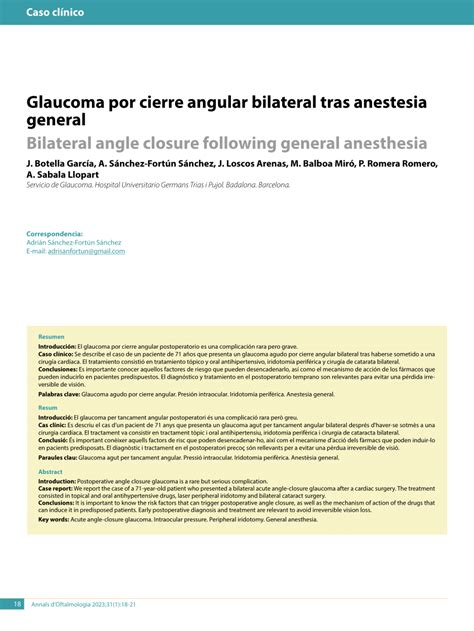 Pdf Glaucoma Por Cierre Angular Bilateral Tras Anestesia General