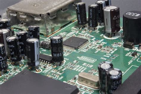 Dirty Electronic Circuit Board Transistor Microchips Stock Image