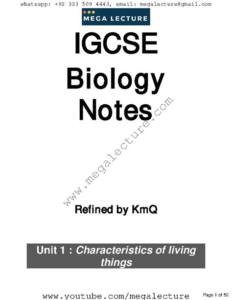 Igcse Biology Notes Dhjjfjfjf Igcse Biology Notes Refined By Kmq Unit 1 Characteristics Of