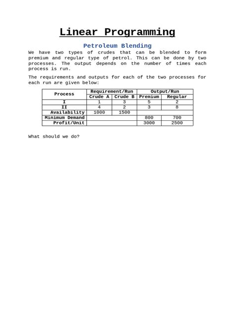 Lp Formulation Examples Pdf Petroleum Capital Budgeting