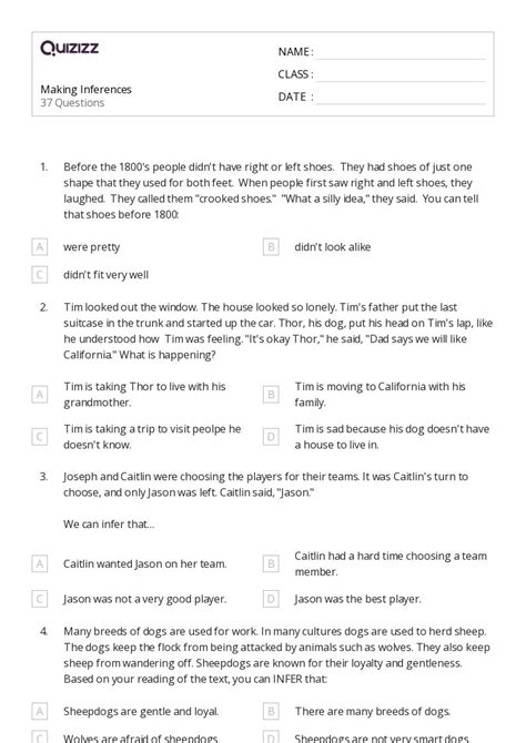 50 Making Inferences Worksheets For 5th Grade On Quizizz Free