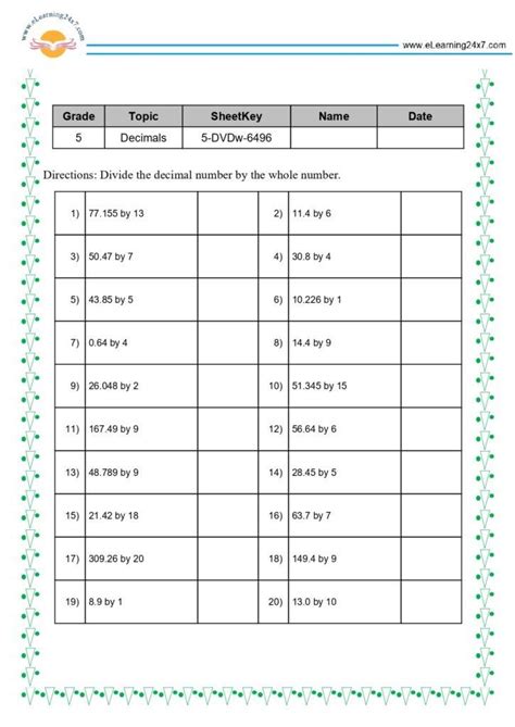 Decimals Worksheets For Grade 5 ELearning24x7 Com