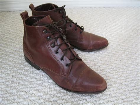 Vintage Ankle Boots Brown Leather Laceup Size 8 5 By Zenasattic